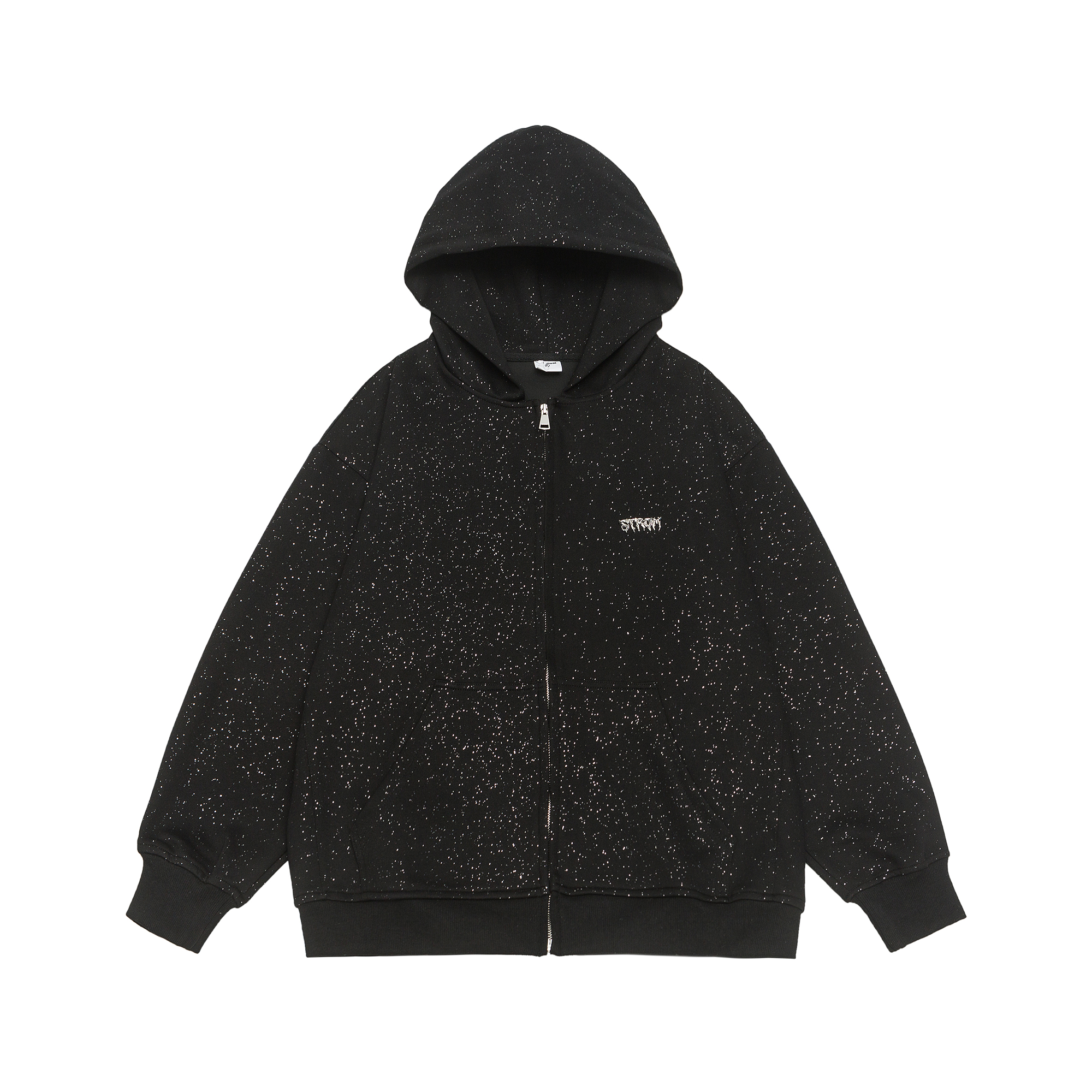 Sparkling Streetwear! Men's Black Zip-Up Hoodie